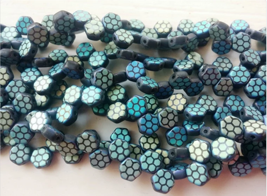Jet Laser Core Matt AB Honeycomb, Hex 2-Hole Beads Czech Glass 6mm, 30 ...
