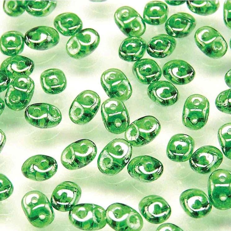 MiniDuo Chrysolite Luster, 2-Hole 2x4MM Czech Glass,50050-14400-10 Gra ...